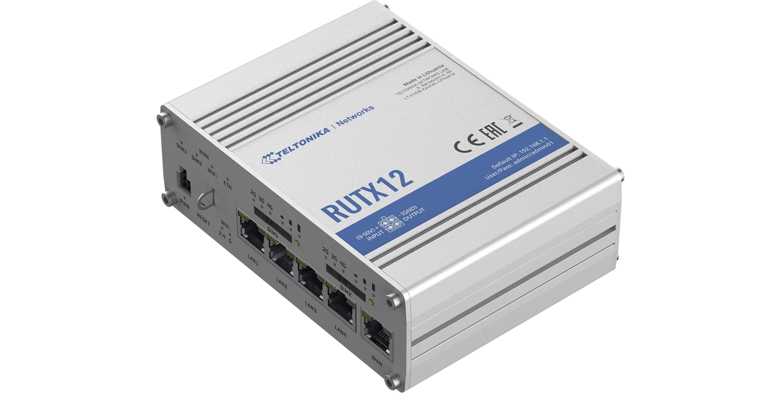 RUTX12 Ipari Mobilnet Router 4G DUAL LTE CAT6 WIFI & BT-LE & GNSS ...
