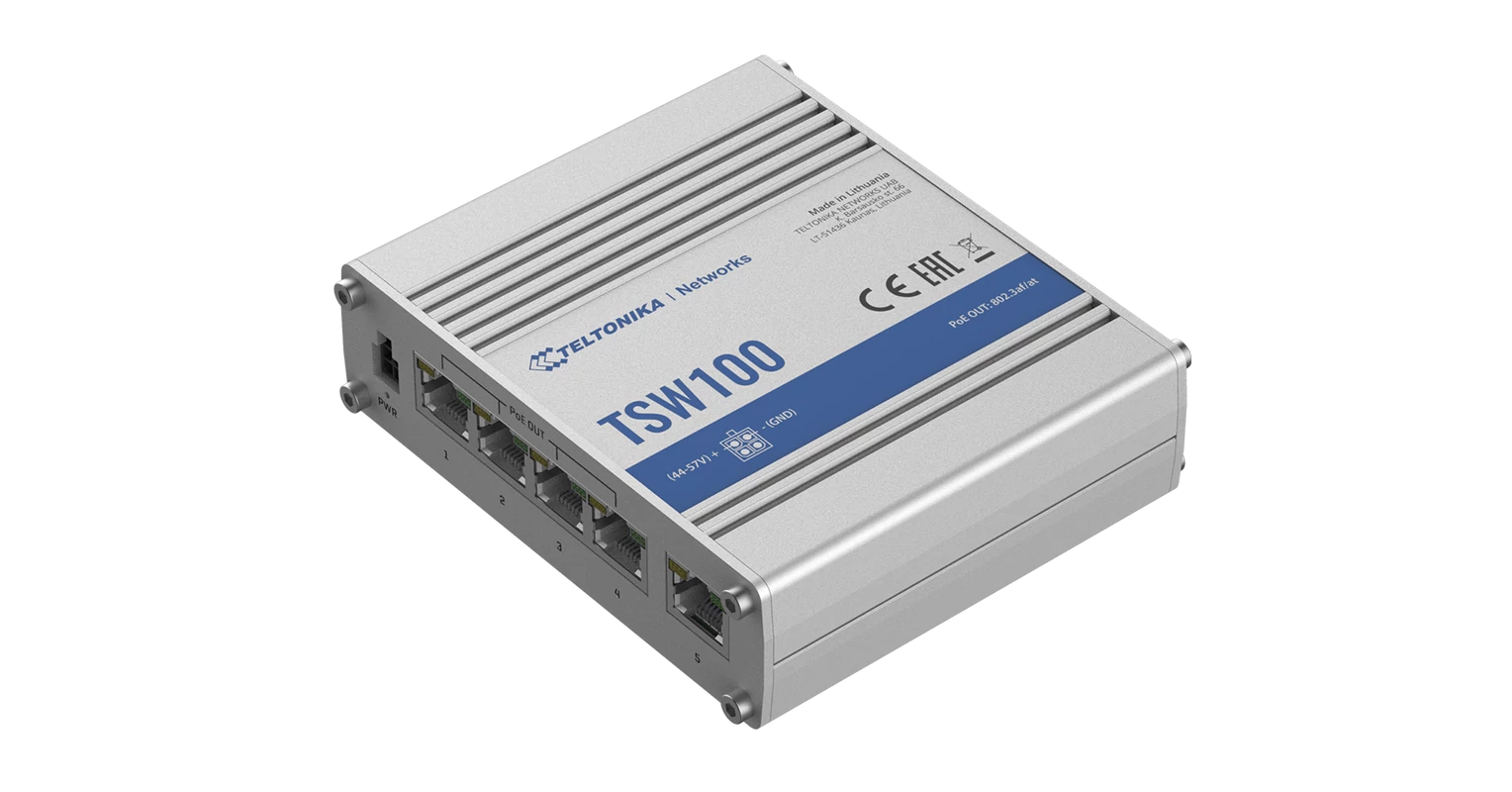 TSW100 Ipari Switch 5 x Gigabit Ethernet port Layer 2 PoE+ - Teltonika ...